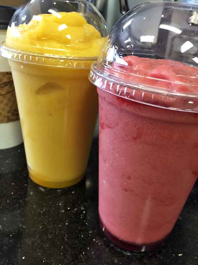 Fruit smoothies so thick and colorful they make healthy eating look downright fun, no guilt required here.