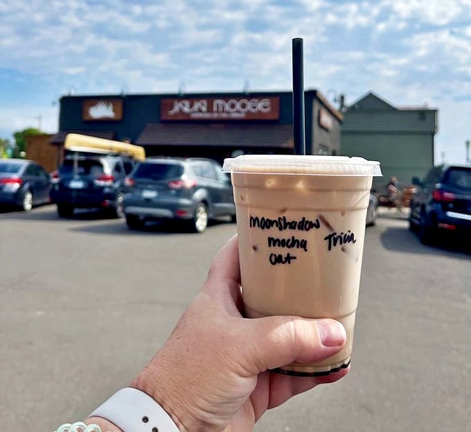 A Moonshadow Mocha with oat milk &ndash; their signature drink combines rich chocolate and espresso with surprising subtlety.