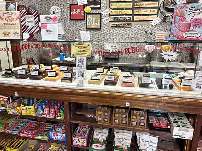Behind this counter, magic happens daily as fresh batches of fudge are crafted, displayed, and sold to very happy customers.