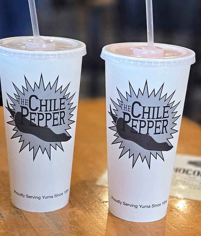 Branded cups suggest this place has been serving Yuma long enough to have its own merchandise, which is always a good sign.