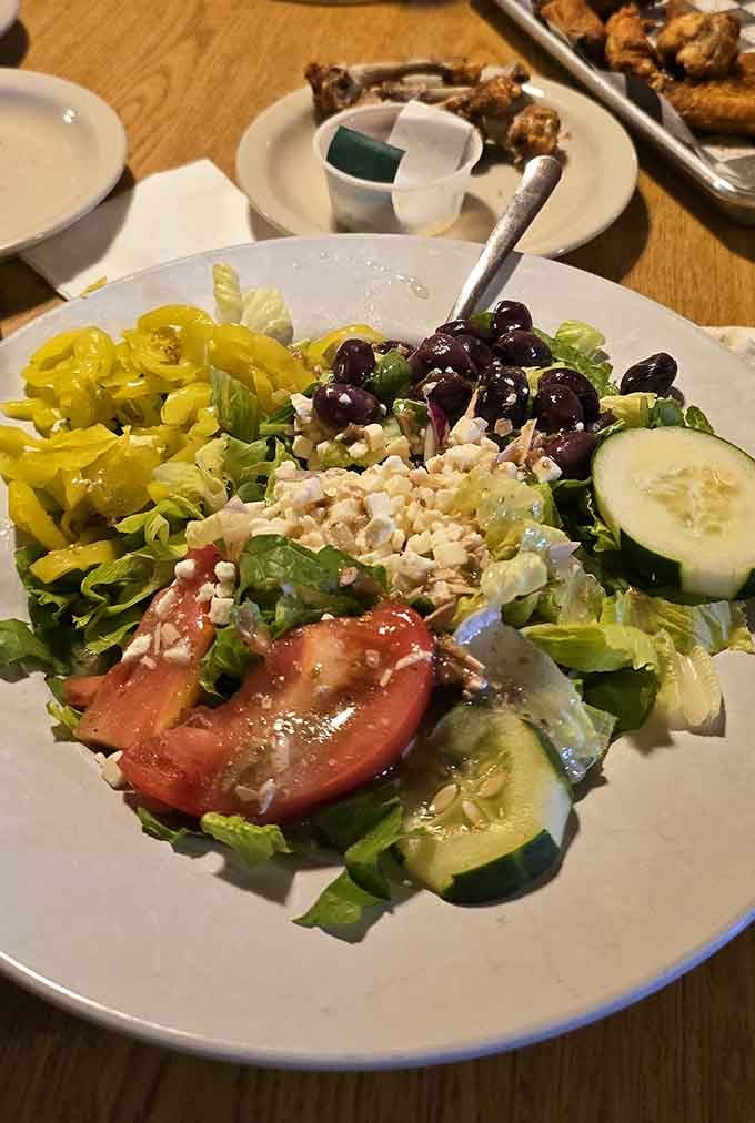 Even the Greek salad gets star treatment here, loaded with feta and olives like a Mediterranean vacation on a plate.