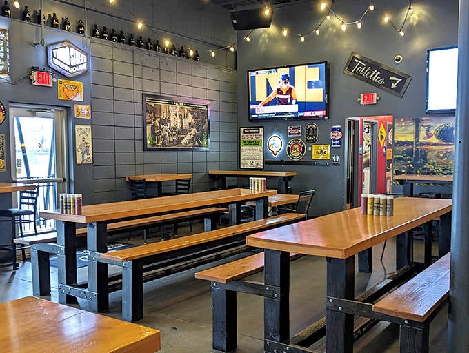 The dining area balances industrial chic with cozy comfort, creating a space where you'll want to linger long after your plate is empty.