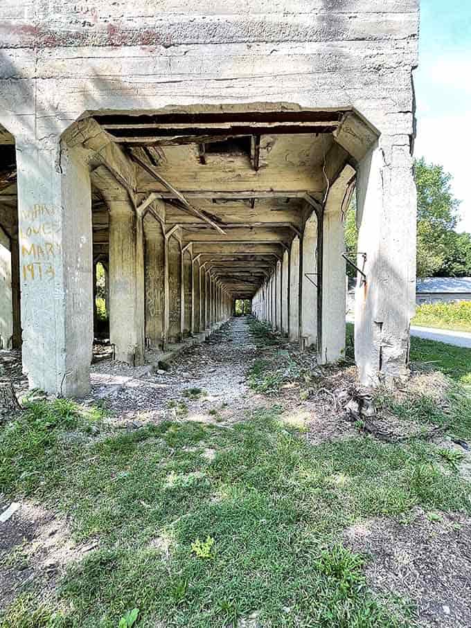 Perspective shift: Looking up through these weathered concrete corridors reveals how nature finds beauty in abandonment.