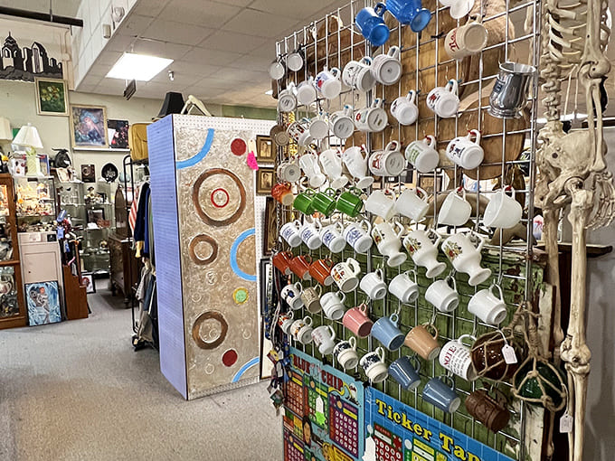 Mugs: A wall of personality where every cup tells a different story &ndash; from souvenir memories to quirky designs for morning coffee rituals.