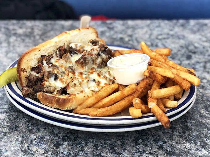 Philly meets Ohio in this cheesesteak &ndash; a harmony of beef, peppers, onions and cheese that sings on your taste buds.