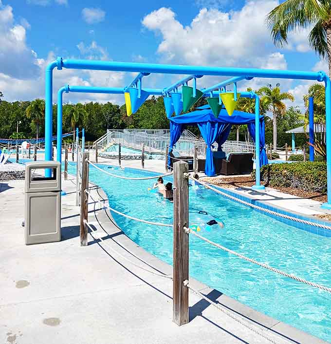 Florida's version of a relaxing river cruise: gentle currents, refreshing splashes, and not a single mosquito to swat. Lazy river perfection.