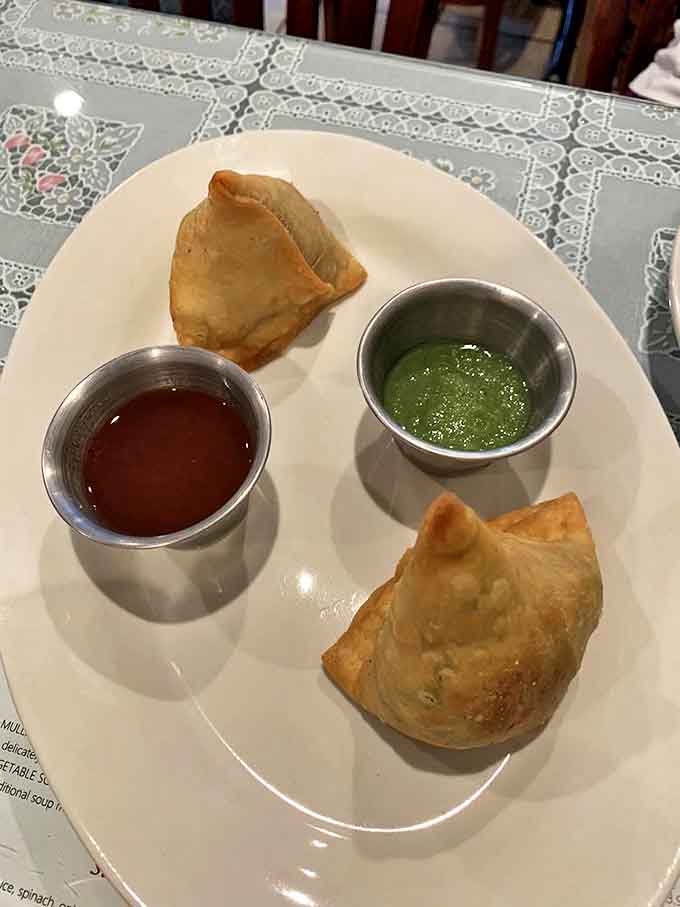 Golden-fried samosas with their crispy exteriors hiding spiced potato treasures within &ndash; the perfect introduction to Indian cuisine for newcomers.