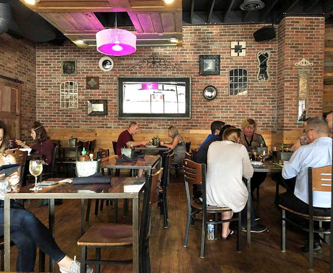 The dining area's eclectic decor and comfortable seating make it easy to settle in for a leisurely meal with friends or family.