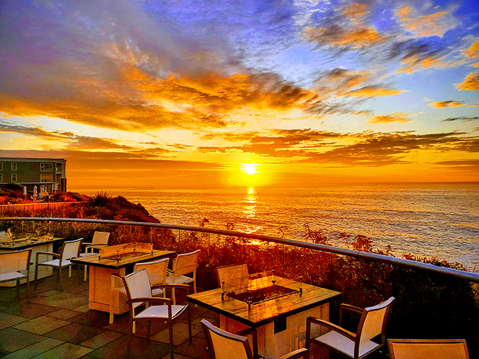Sunset transforms the terrace into nature's theater, where every evening brings a unique performance of light and color.