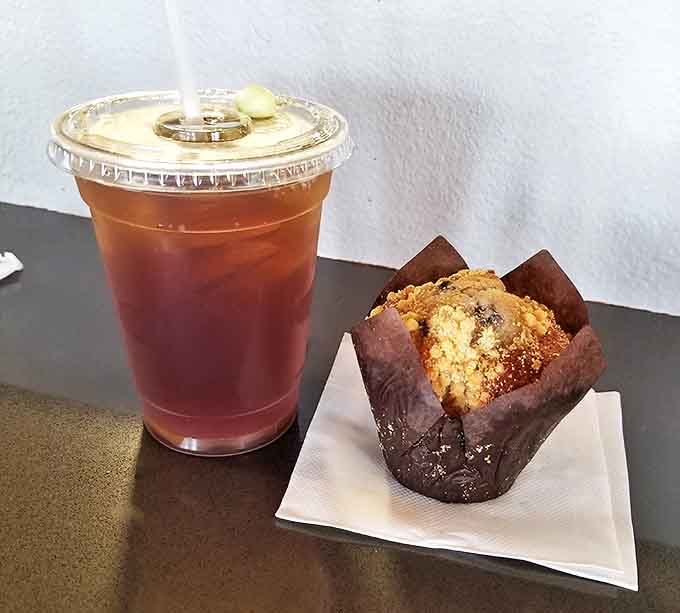 Southern comfort in a cup – sweet tea paired with a blueberry muffin that's bursting with berries and topped with crumbly goodness.