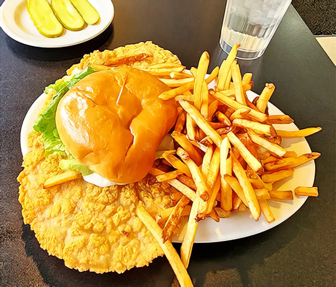 The Texas Tenderloin sandwich threatens to eclipse its plate &ndash; a golden-fried masterpiece of tender pork with crispy edges that crunch with each heavenly bite.