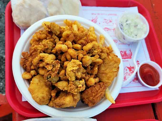 This mountain of perfectly fried seafood with all the fixings is what dreams are made of, especially when you know pie is coming next.