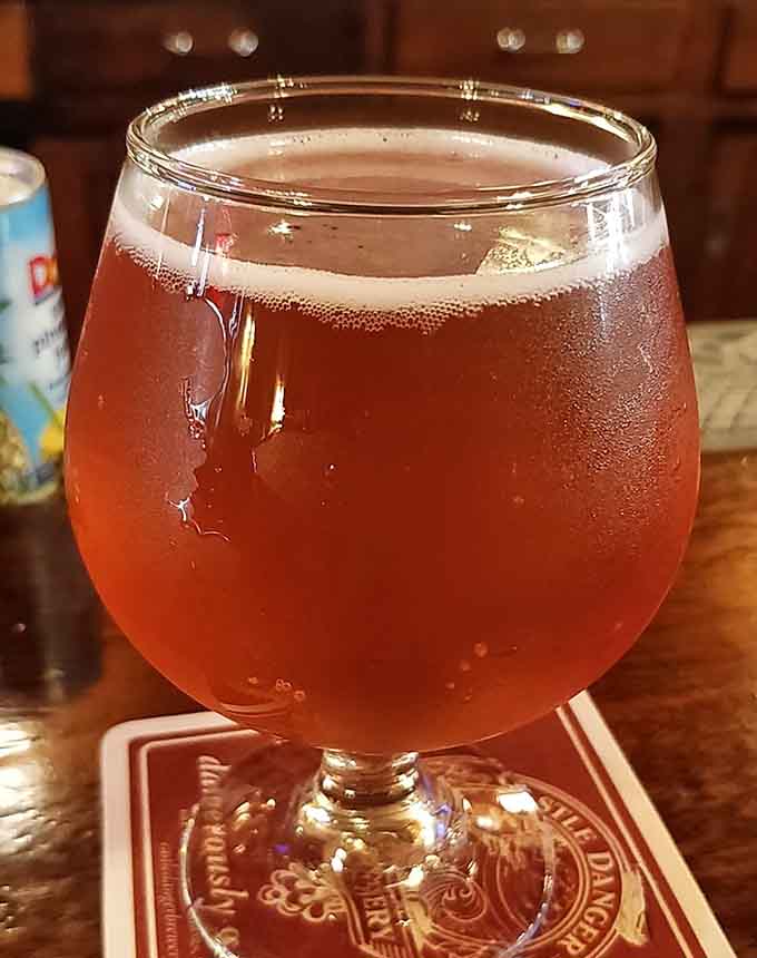 The beer glows like liquid amber in that snifter, practically begging you to slow down and savor the moment properly.
