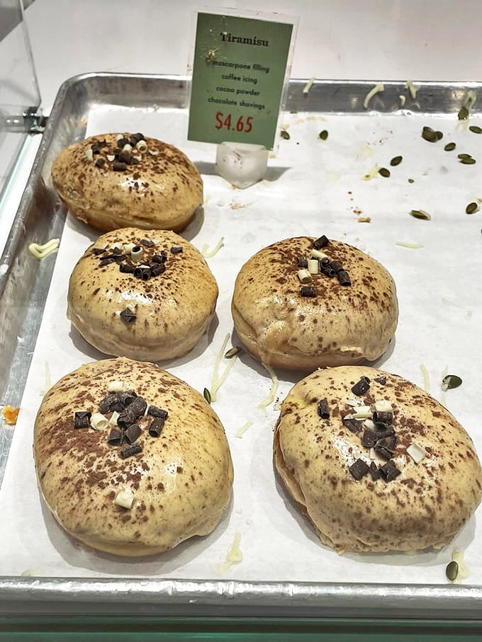 The tiramisu donut is what happens when Italian sophistication meets American comfort food &ndash; coffee icing, chocolate shavings, and pure joy.