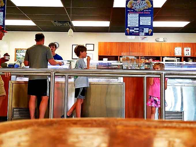 The queue area where anticipation builds and difficult flavor decisions are contemplated &ndash; time spent in this line is never wasted.