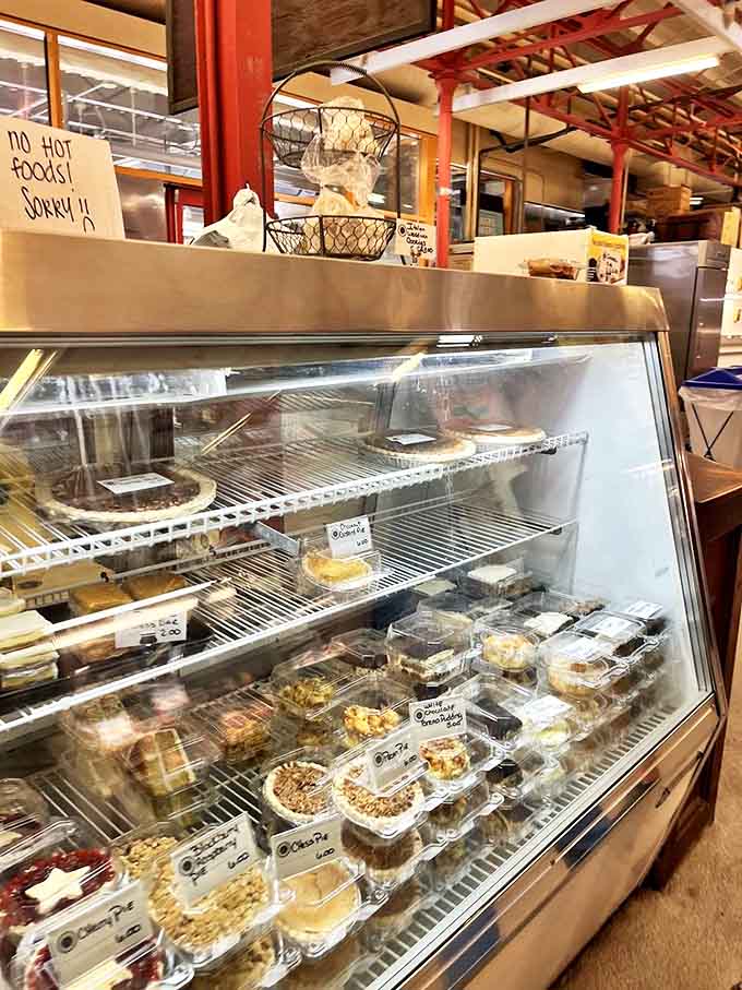 Life is uncertain, eat dessert first! This display case of homemade pies and treats offers sweet comfort in flaky, buttery form.