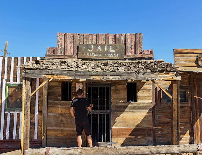 Peek through the bars of this replica jail and imagine the colorful characters who might have spent a night sobering up after payday celebrations.