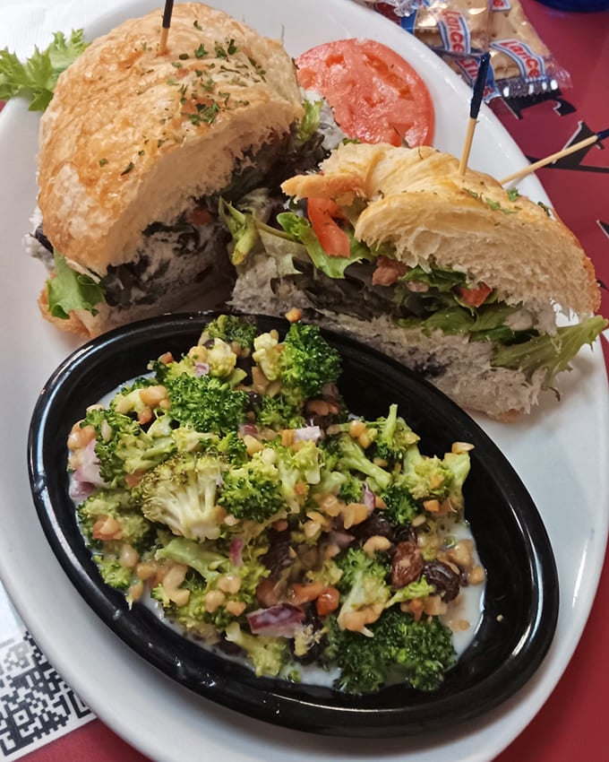 Even side dishes get the star treatment – this broccoli salad converts vegetable skeptics with its perfect balance of crisp, creamy, and savory elements.