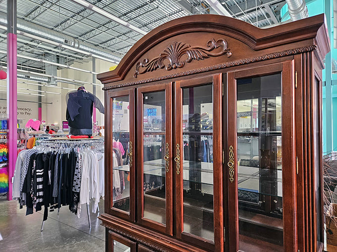 This stately wooden cabinet has weathered decades with grace &ndash; imagine it filled with your favorite collectibles.