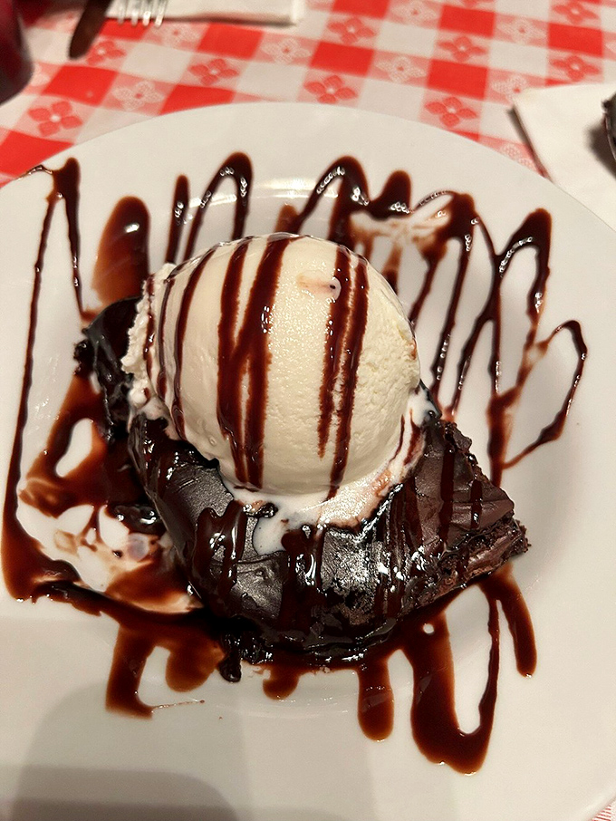 Chocolate brownie decadence that would make even the toughest cowpoke weak in the knees &ndash; drizzled with chocolate sauce for good measure.