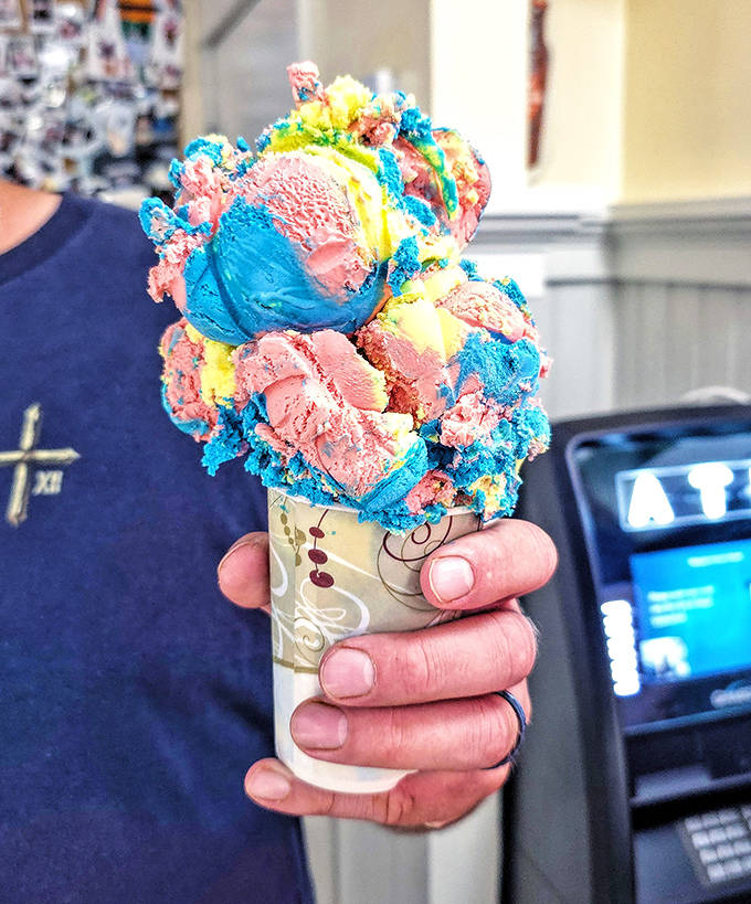 Superman ice cream bringing childhood joy to life with its vibrant colors and mysterious flavor that somehow tastes exactly like happiness.