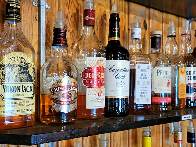 That well-stocked bar behind the counter promises the perfect beverage pairing for whatever burger adventure you're about to embark upon, from beer to bourbon.