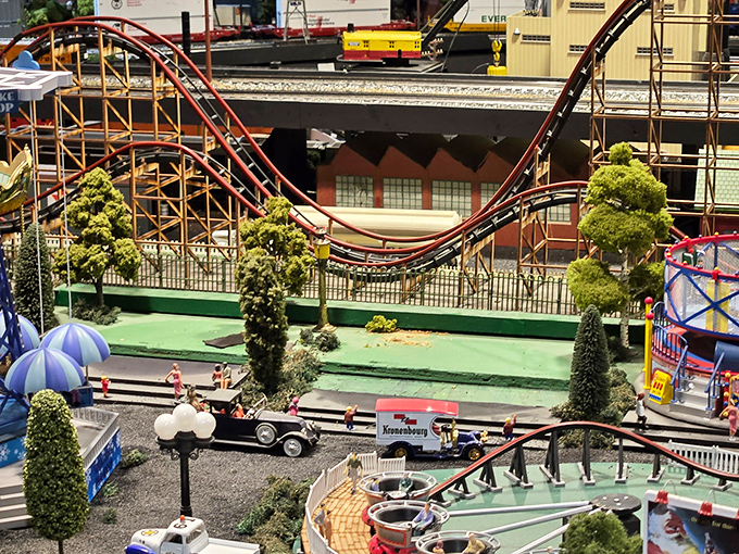 A miniature amusement park where the roller coaster thrills are measured in millimeters but the craftsmanship is immense.
