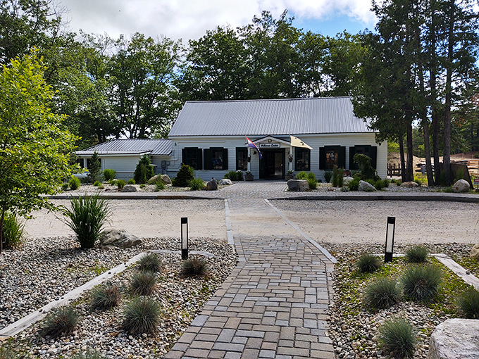 The welcome center blends New England architectural charm with desert landscaping, a perfect introduction to this geographical contradiction.