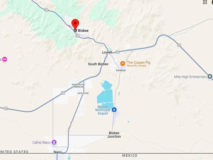 bisbee, arizona 10 map