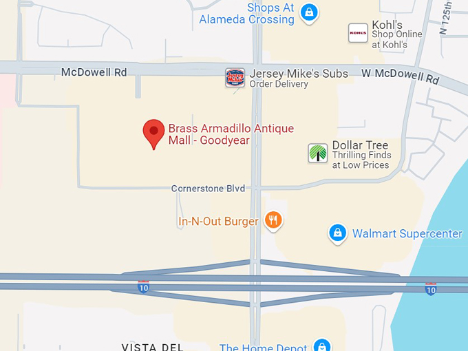 brass armadillo antique mall goodyear, az 10 map