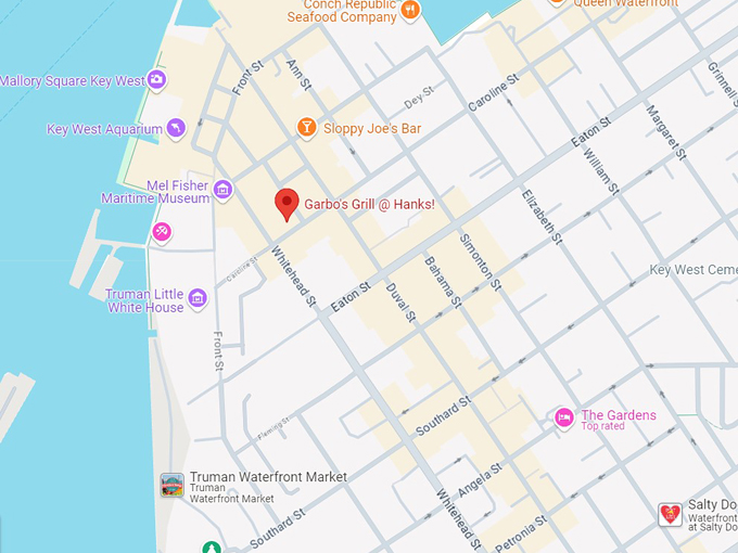 garbo's grill @ hanks! 10 map