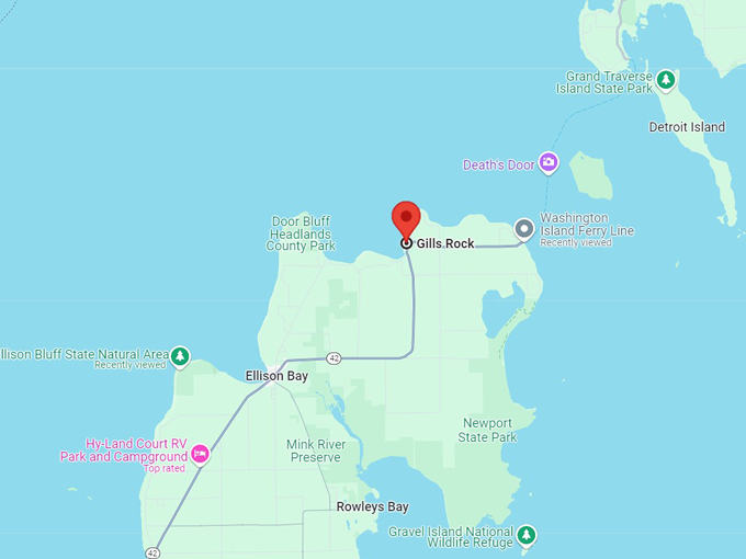 gills rock, wisconsin 10 map