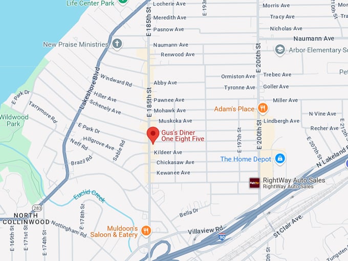 gus's diner one eight five 10 map