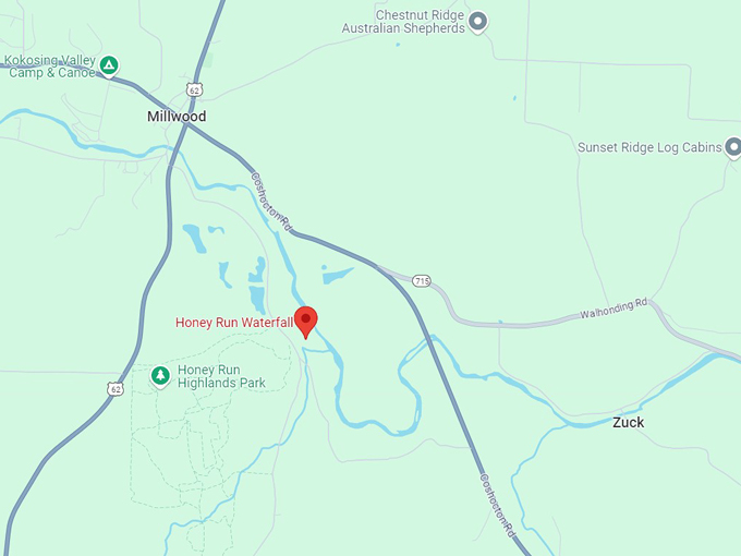 honey run waterfall 10 map