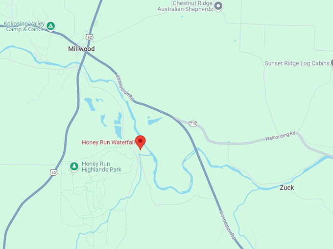 honey run waterfall 10 map