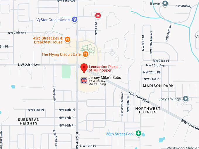 leonardo's pizza of millhopper 10 map
