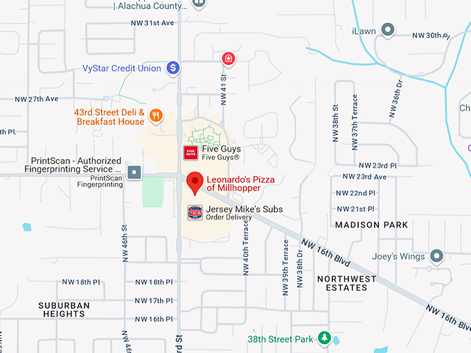 leonardo's pizza of millhopper map