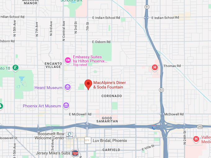 macalpine's diner & soda fountain 10 map