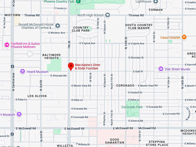 macalpine's diner & soda fountain 10 map