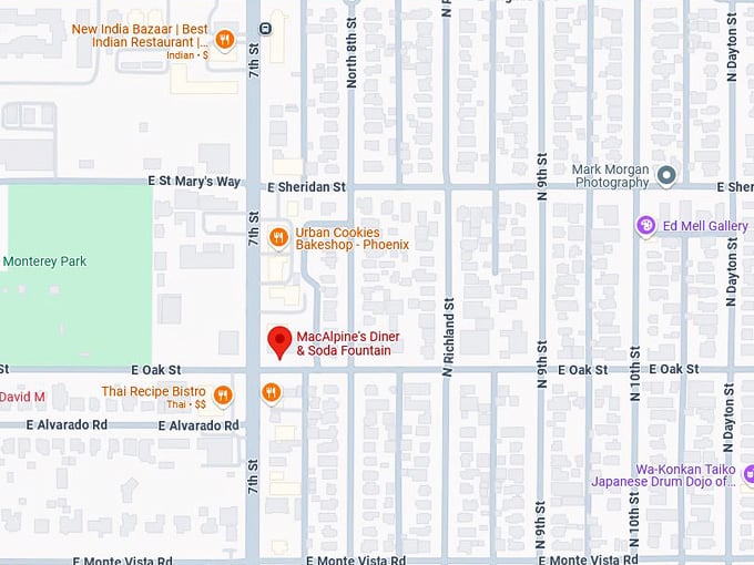 macalpine's diner & soda fountain 10 map