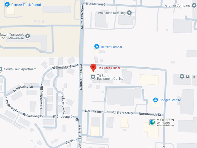 oak creek diner 10 map