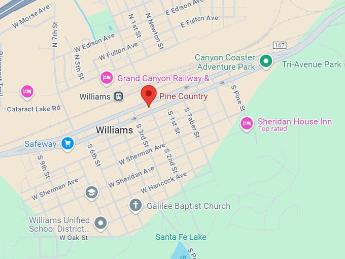 pine country restaurant williams, az 10 map