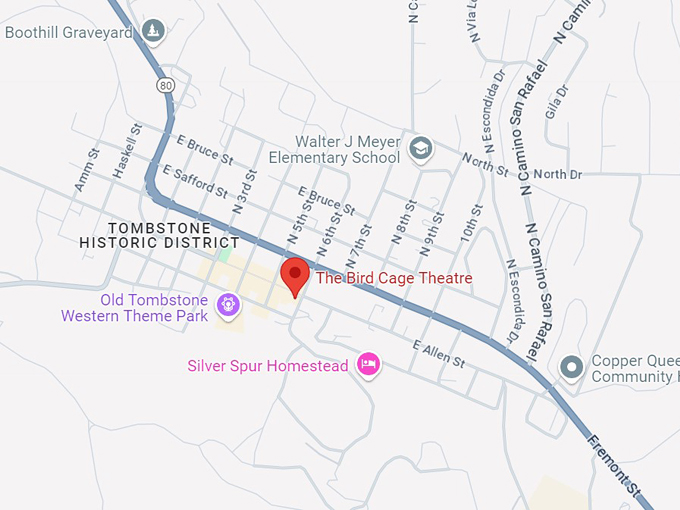 the birdcage theatre in tombstone, arizona 10 map