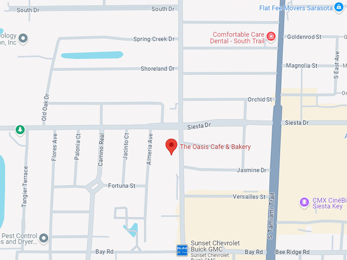 the oasis cafe & bakery 10 map
