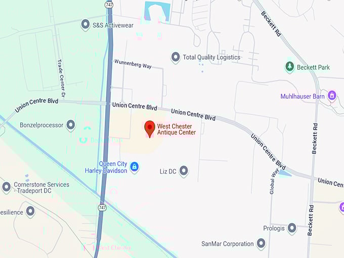 west chester antique center map