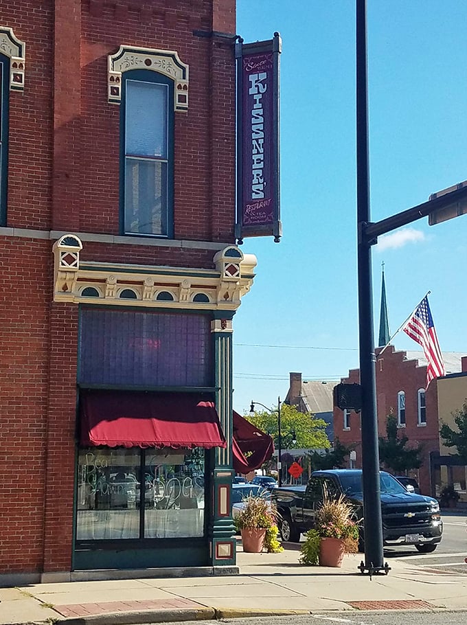 Step into a time machine! Kissner's brick facade whispers tales of bygone eras, while its ornate bay window winks at passersby, promising delicious secrets within.