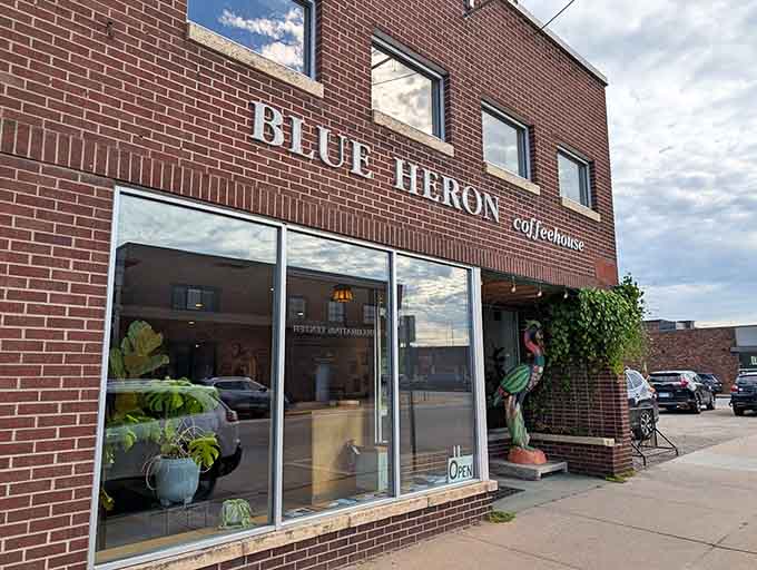 The unassuming brick exterior of Blue Heron Coffeehouse hides one of Winona's best-kept culinary secrets, proving you can't judge a coffeehouse by its cover.