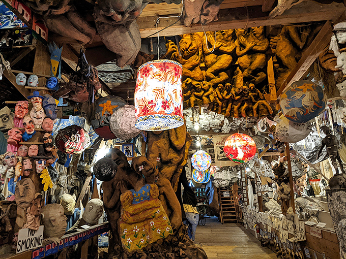 Step into the fever dream that is Bread & Puppet Theatre, where hundreds of handcrafted figures dangle from every rafter, silently telling their stories.