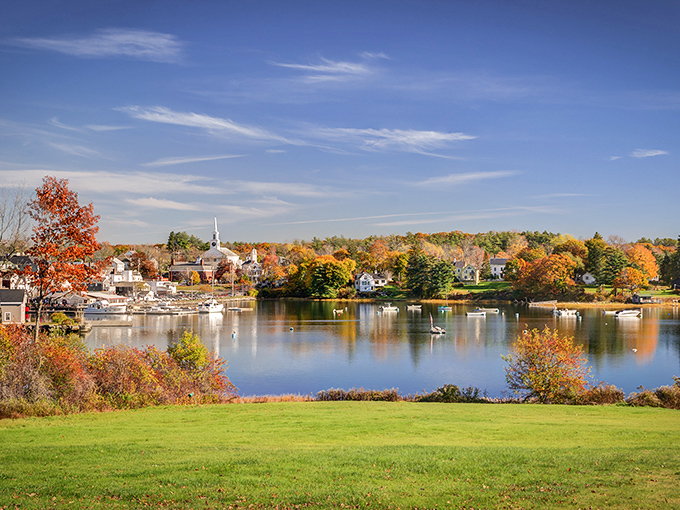 Damariscotta's harbor reflects autumn's fiery palette like nature's own Instagram filter &ndash; no wonder locals call this Maine's most photogenic season.