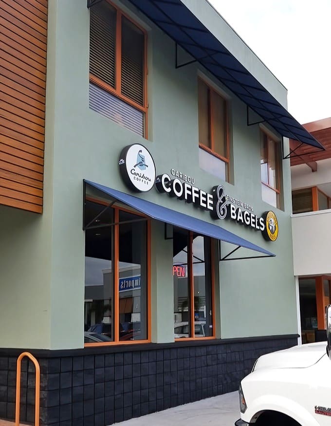 The mint-green fa&ccedil;ade with wooden accents welcomes bagel lovers to this Sarasota breakfast haven, where doughy delights await inside.